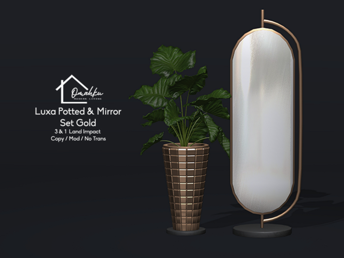 Second Life Marketplace - OMAHKU - Luxa Potted & Mirror Set Gold